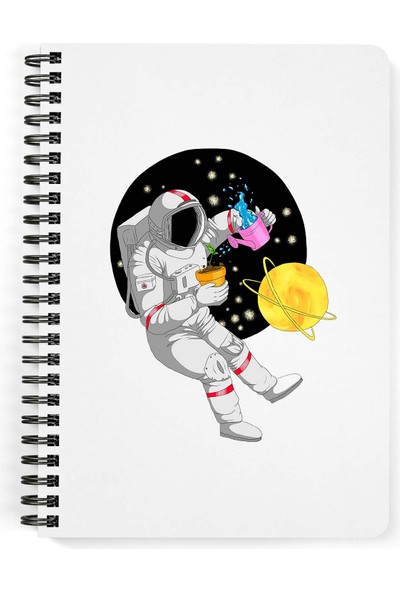 Astronot Baskılı Ahşap Kapaklı Defter 15X20 cm DFT6386