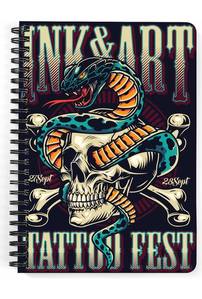 Tattoo Fest Baskılı Ahşap Kapaklı Defter 15X20 cm DFT5186