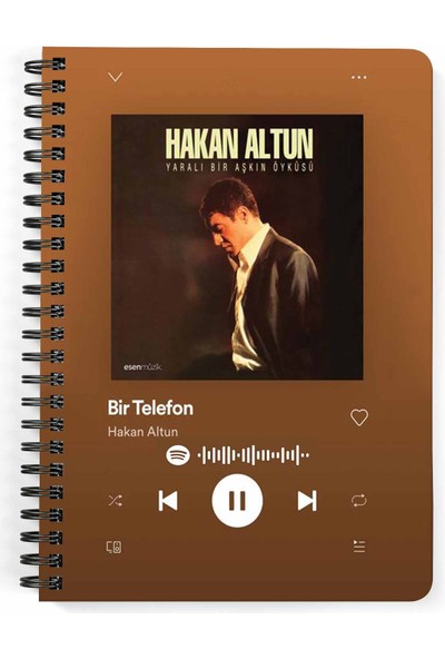 Bir Telefon Hakan Altun Spotify Karekodlu Baskılı Ahşap Kapaklı Defter 15X20 cm DFT2820