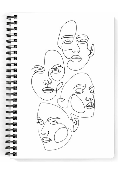 Soyut Yüzler Baskılı Ahşap Kapaklı Defter 15X20 cm DFT2966