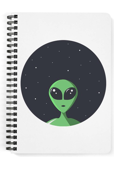 Uzaylı Baskılı Ahşap Kapaklı Defter 15X20 cm DFT1951