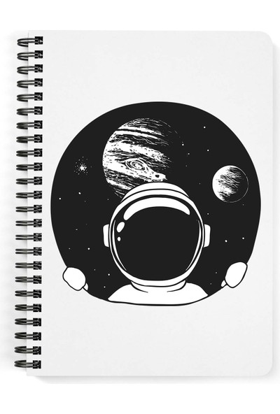 Uzay Astronotu Baskılı Ahşap Kapaklı Defter 15X20 cm DFT1958