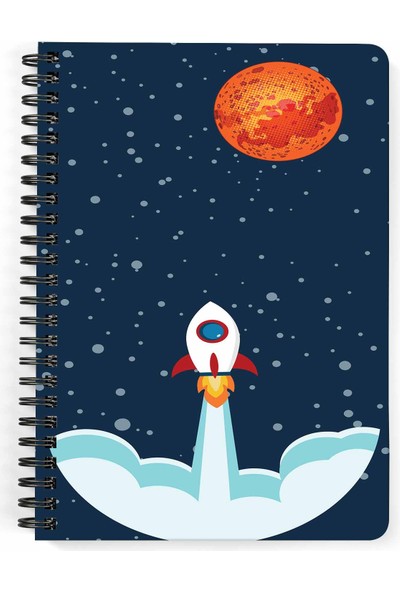 Uzay Gemisi Baskılı Ahşap Kapaklı Defter 15X20 cm DFT5289