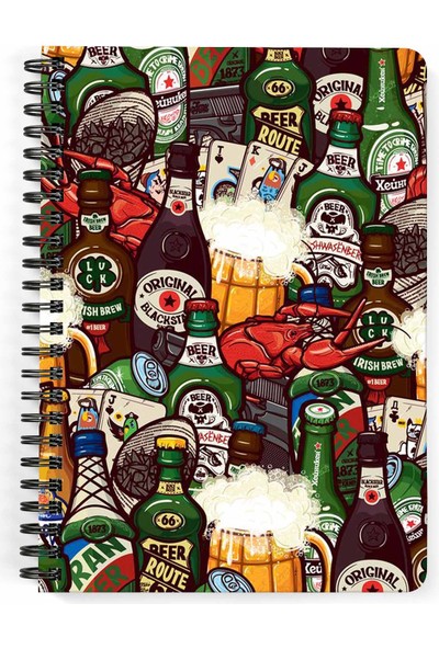 Şişeler Baskılı Ahşap Kapaklı Defter 15X20 cm DFT2785
