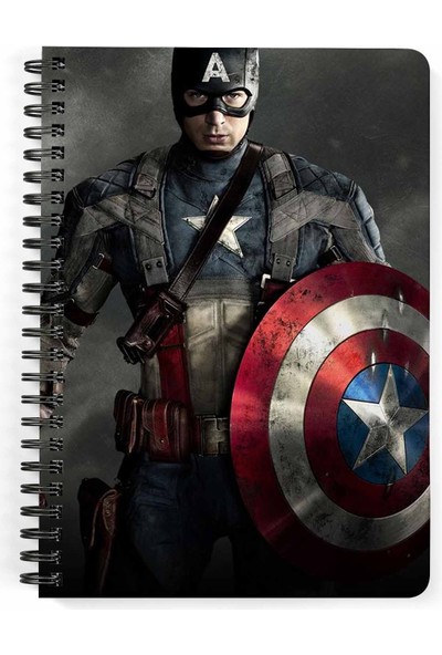 Captan America Baskılı Ahşap Kapaklı Defter 15X20 cm DFT3385