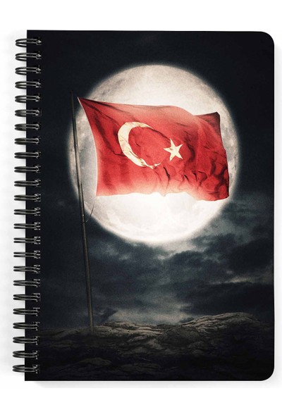 Türkiye Bayrağı Baskılı Ahşap Kapaklı Defter 15X20 cm DFT5526
