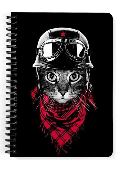 Motorcu Kedi Baskılı Ahşap Kapaklı Defter 15X20 cm DFT3883 Motorcu Kedi Baskılı Ahşap Kapaklı Defter 15X20 cm DFT3883