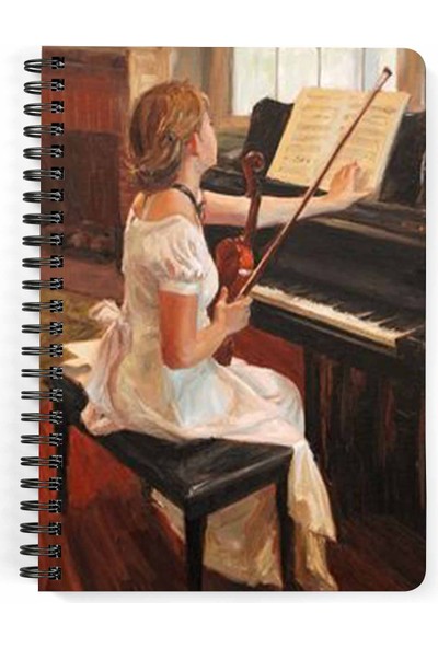 Piyano Keman Baskılı Ahşap Kapaklı Defter 15X20 cm DFT3391 Piyano Keman Baskılı Ahşap Kapaklı Defter 15X20 cm DFT3391