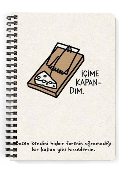 Içime Kapandım Baskılı Ahşap Kapaklı Defter 15X20 cm DFT4163