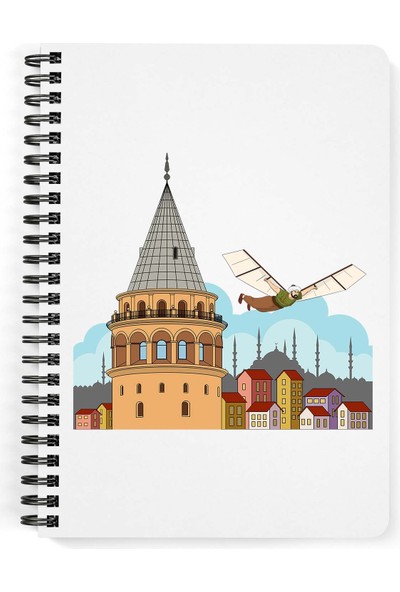 Hezarfen Ahmet Çelebi Baskılı Ahşap Kapaklı Defter 15X20 cm DFT1503