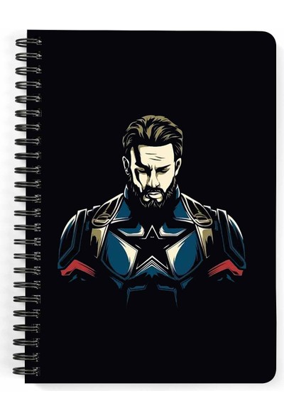 Captan America Baskılı Ahşap Kapaklı Defter 15X20 cm DFT4262