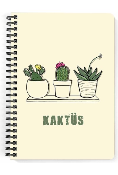 Kaktüs Baskılı Ahşap Kapaklı Defter 15X20 cm DFT3894