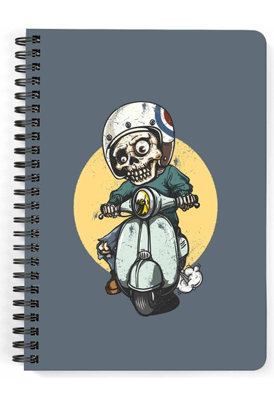 Kuru Kafa Motorsiklet Baskılı Ahşap Kapaklı Defter 15X20 cm DFT2659