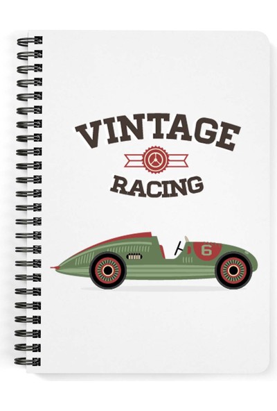Vintage Racing Baskılı Ahşap Kapaklı Defter 15X20 cm DFT2100