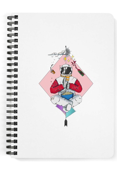 Astronot Yoga Baskılı Ahşap Kapaklı Defter 15X20 cm DFT1939