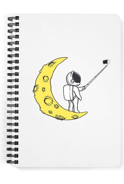 Astronot Selfiesi Baskılı Ahşap Kapaklı Defter 15X20 cm DFT1919