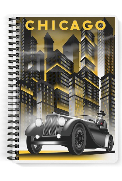 Chicago Baskılı Ahşap Kapaklı Defter 15X20 cm DFT532