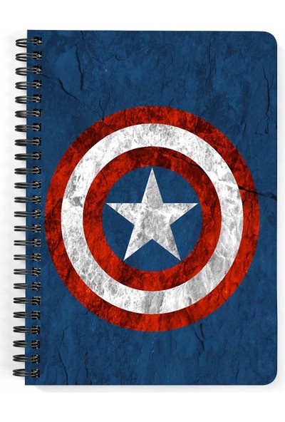 Captan America Baskılı Ahşap Kapaklı Defter 15X20 cm DFT4264