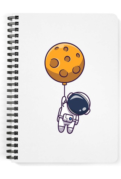Balon Mars Astronotu Baskılı Ahşap Kapaklı Defter 15X20 cm DFT1892