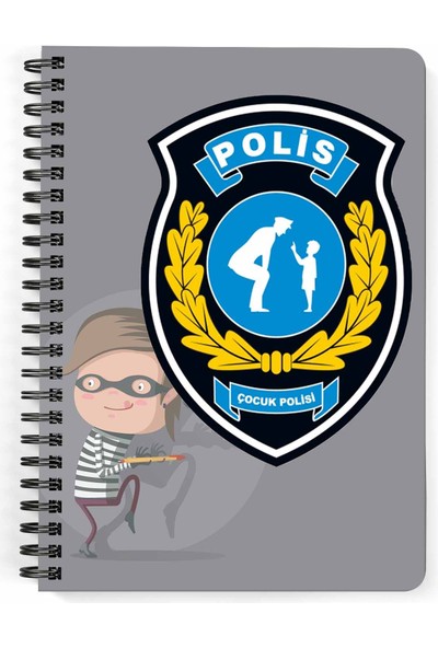Çocuk Polisi Baskılı Ahşap Kapaklı Defter 15X20 cm DFT5474
