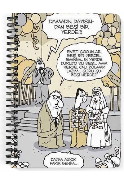 Karikatür Baskılı Ahşap Kapaklı Defter 15X20 cm DFT2563