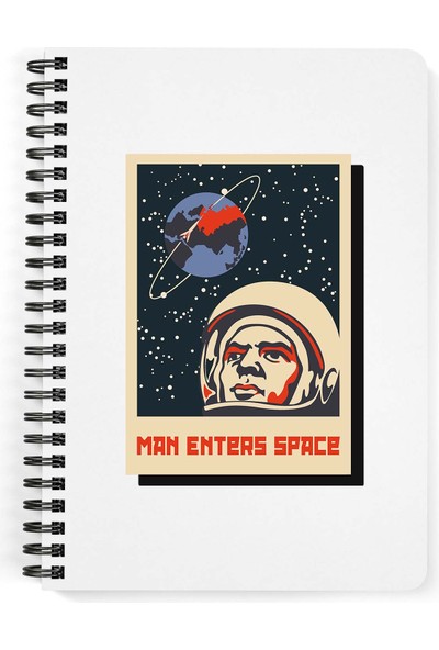 Man Enters Space Baskılı Ahşap Kapaklı Defter 15X20 cm DFT1905