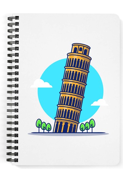 Pisa Kulesi Baskılı Ahşap Kapaklı Defter 15X20 cm DFT2135