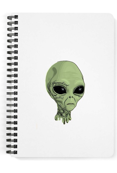 Uzaylı Baskılı Ahşap Kapaklı Defter 15X20 cm DFT6187
