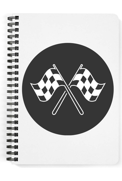 Yarış Bayrağı Baskılı Ahşap Kapaklı Defter 15X20 cm DFT2099