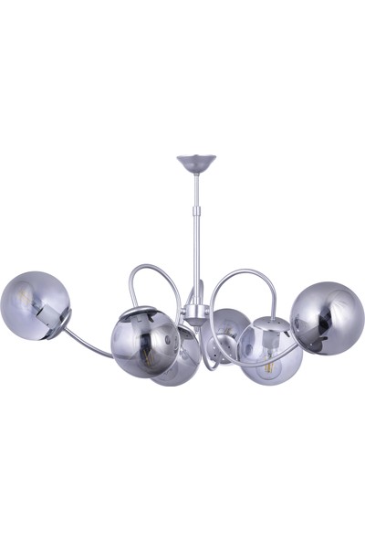 Polat Aydınlatma Linda Asansörlü Lüx Camlı 6'lı Avize Gümüş