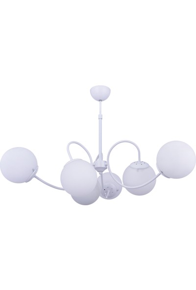 Polat Aydınlatma Linda Asansörlü Lüx Beyaz Camlı 6'lı Avize Beyaz