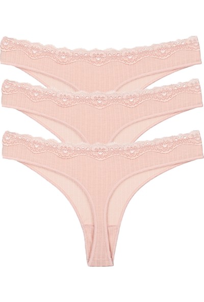 Vanilya Secret Beli Dantel Tanga Pamuk 3'lü Paket