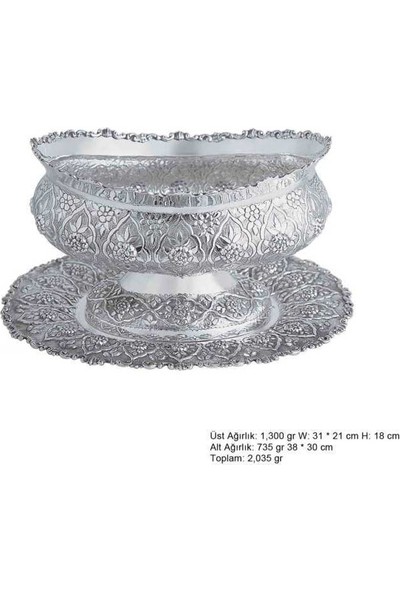 Gumush Papatya Desenli Oval Gümüş Boller