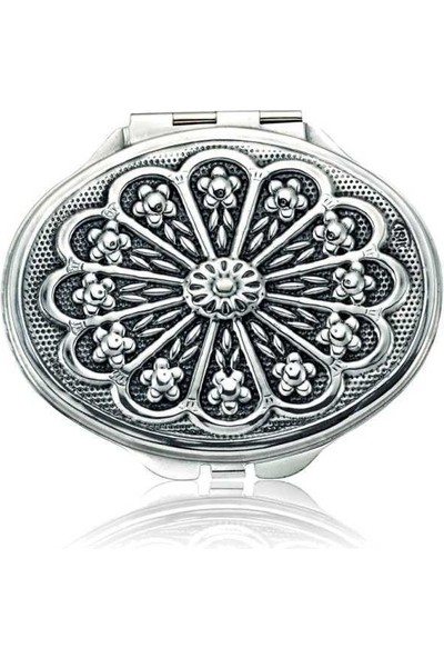 Gumush Gümüş Papatya Motifli Kapaklı Oval El Aynası Gumush Gümüş Papatya Motifli Kapaklı Oval El Aynası