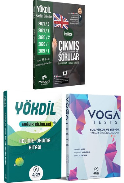 Akın Dil Modadil YÖKDİL Sağlık Çıkmış Sorular + Akın Dil Voga Tests + Sağlık Kelime-Okuma Kitabı Akın Dil Modadil YÖKDİL Sağlık Çıkmış Sorular + Akın Dil Voga Tests + Sağlık Kelime-Okuma Kitabı