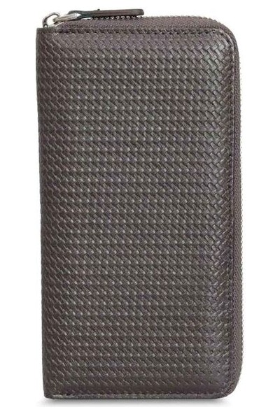 Asyaclub Hakiki Deri Kadın Lazer Baskı Kahve Fermuarlı Portföy Cüzdan