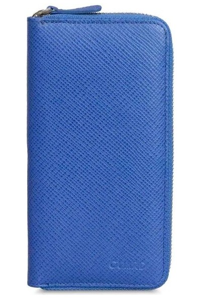 Asyaclub Hakiki Deri Kadın Çuval Baskı Mavi Fermuarlı Portföy Cüzdan