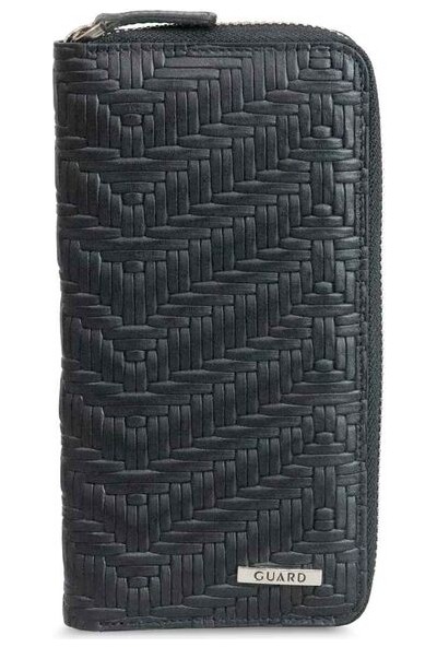 AsyaClub Deri Kadın Hasır Baskı Siyah Fermuarlı Portföy Cüzdan