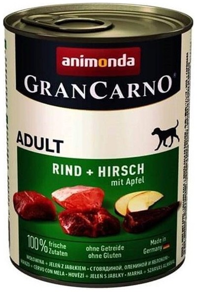 Animonda Gran Carno Sığır Etli Geyik ve Elmalı Yetişkin Köpek Konservesi 400 gr
