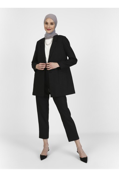 Refka Keten Karışımlı Yarım Astarlı Ceket - Siyah - Refka Woman