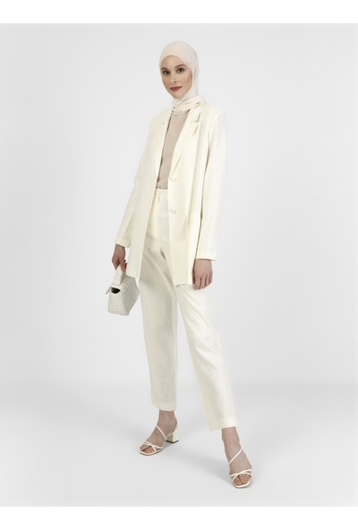 Refka Keten Karışımlı Yarım Astarlı Ceket - Ekru - Refka Woman