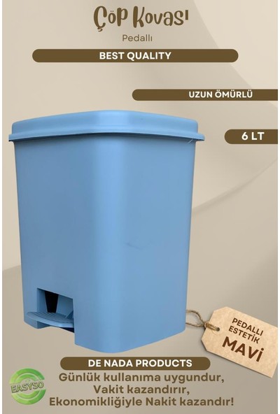 Easyso Elite Tasarım 6lt Plastik Pedallı Çöp Kovası Çok Amaçlı Mavi Easyso Elite Tasarım 6lt Plastik Pedallı Çöp Kovası Çok Amaçlı Mavi