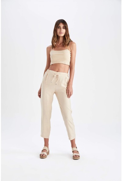 DeFacto Jogger Düz Paça Keten Görünümlü Pantolon R0433AZ22SM