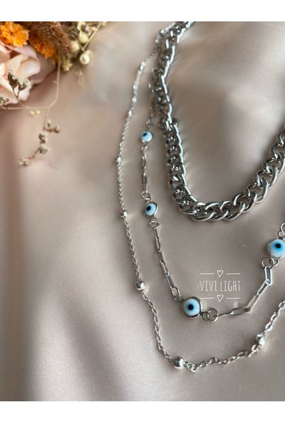 Vivi Light Takı 3lü Nazar Boncuklu Kolye