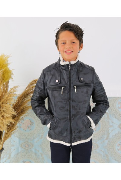 Doctor Junior Erkek Çocuk Siyah Suni Deri Içi Polarlı Mont