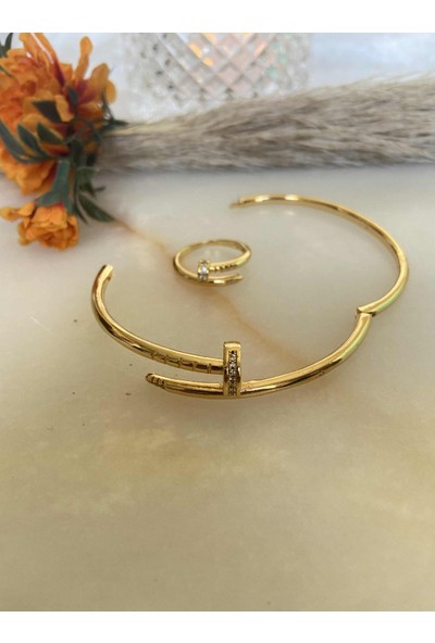 Aksesuarr Çarşısı Model Bileklik & Yüzük Takım 22 Ayar Altın Kaplama