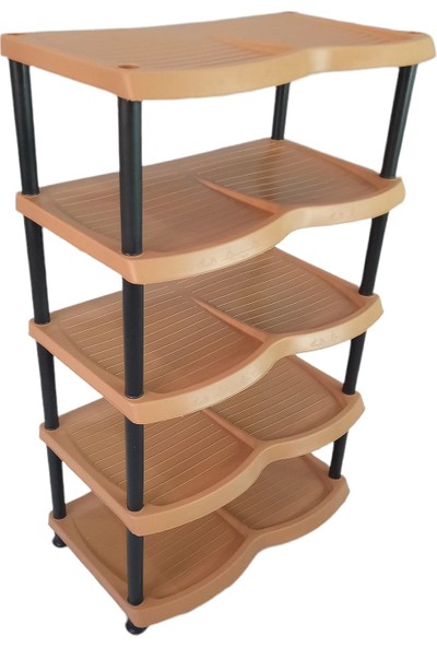 Mavis Ayakkabılık , 5 Katlı Plastik Ayakkabılık _ Bej , 5 Li Plastik Ayakkabı ve Terlik Rafı _ Bej