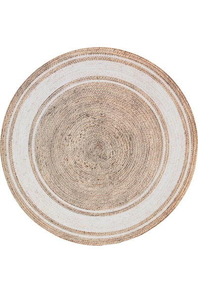 Eyüp Halı PR09 Bej-Beyaz Desenli Jüt Örme Doğal Hasır Halı