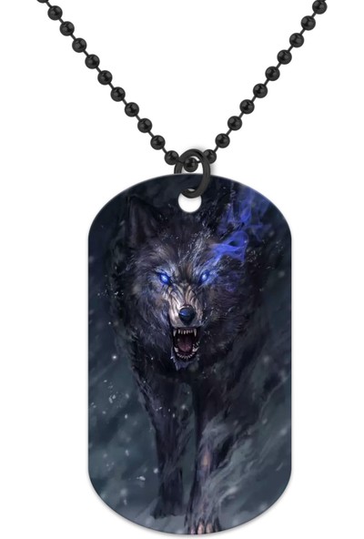 Rowalsi Angry Wolf Baskılı Siyah Zincirli Künye/kolye TYT1410