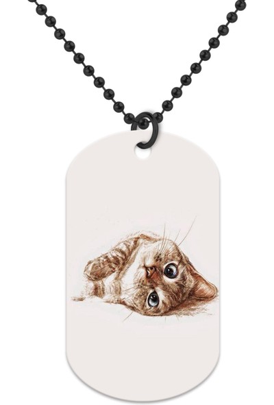 Rowalsi Kedicik Baskılı Siyah Zincirli Künye/kolye TYT1643